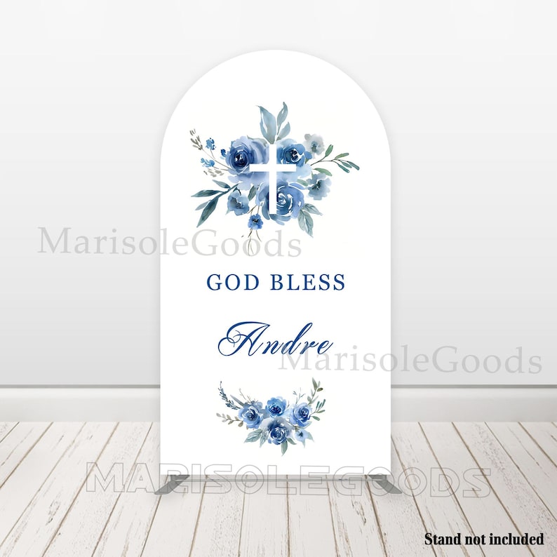 Blue Floral God Bless Arch Cover, Baby Shower Backdrop - Etsy