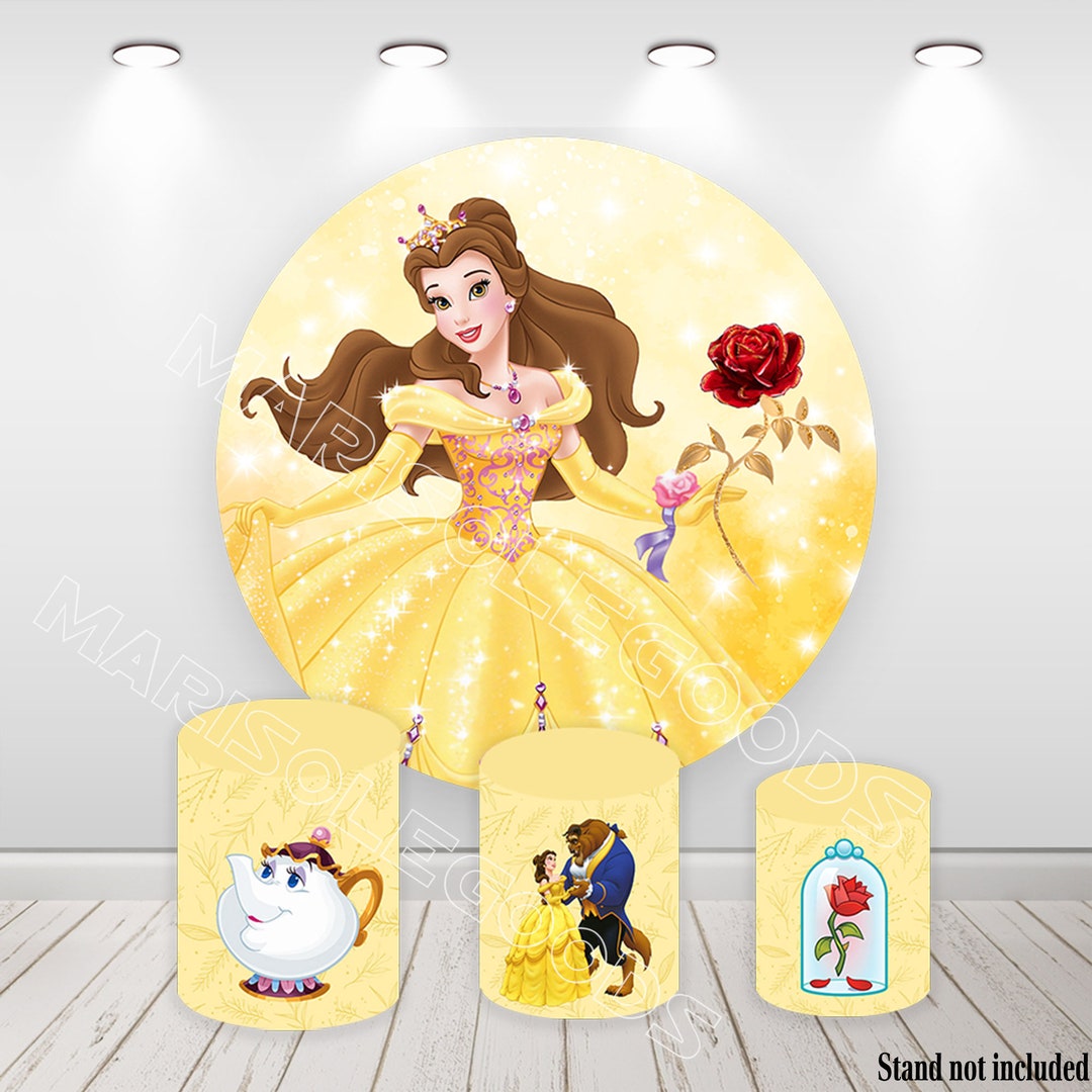 Beauty and the Beast Round Backdrop Fabric Elastic Cylinders Covers ...