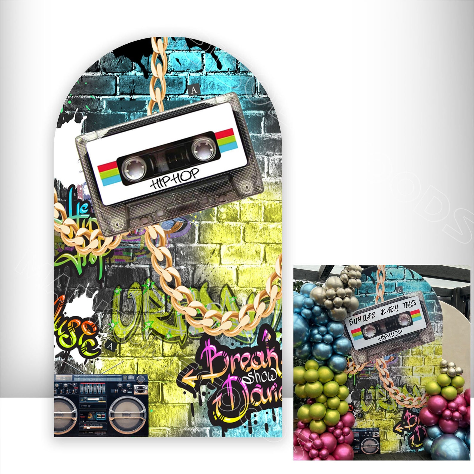 Hip Hop Arch Covers 80s 90s Arched BACKDROP Cassette Graffiti Chiara ...
