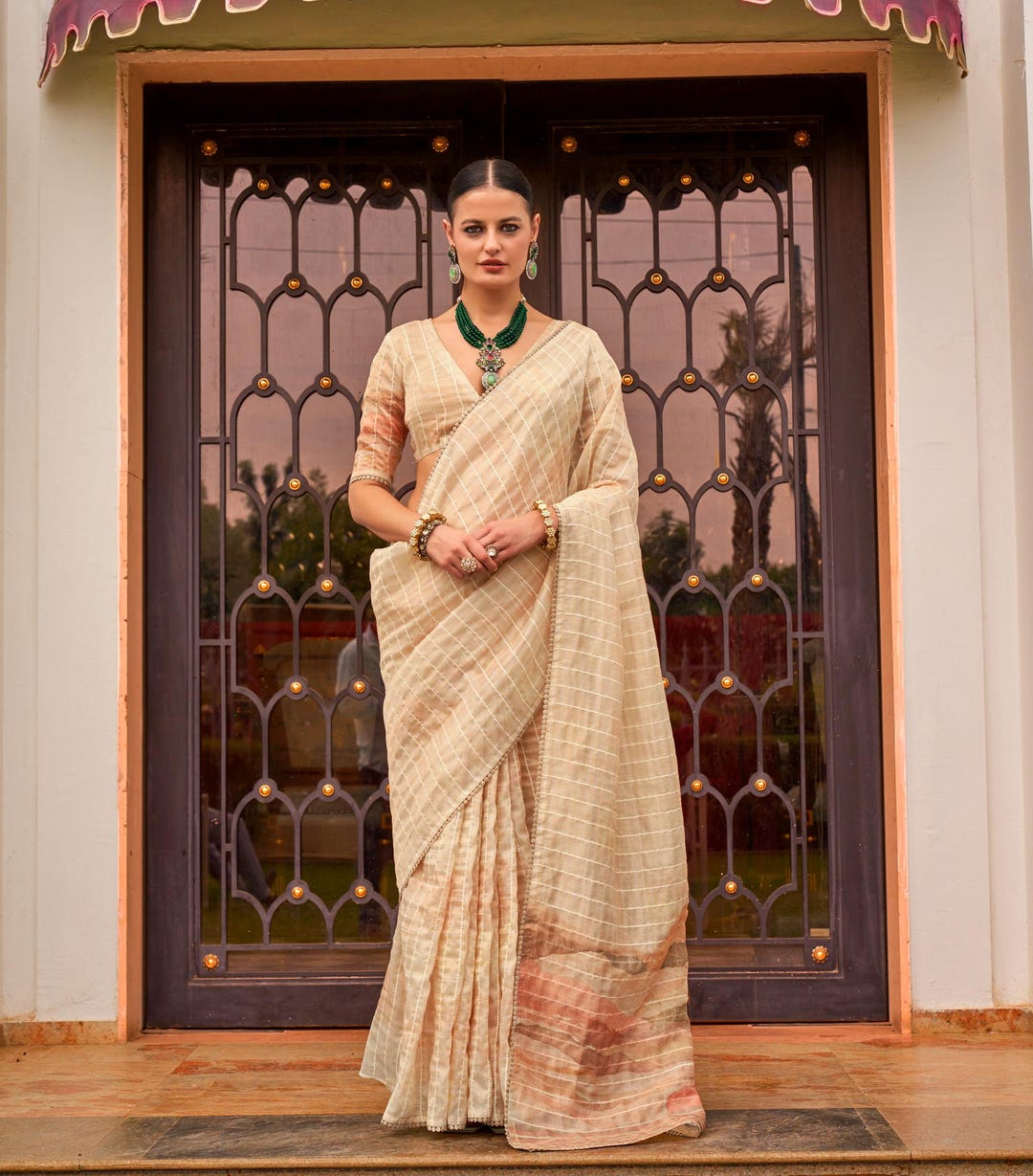 Cream Pure Tissue Silk Hand Woven Saree With Blouse, Saree for Women ...