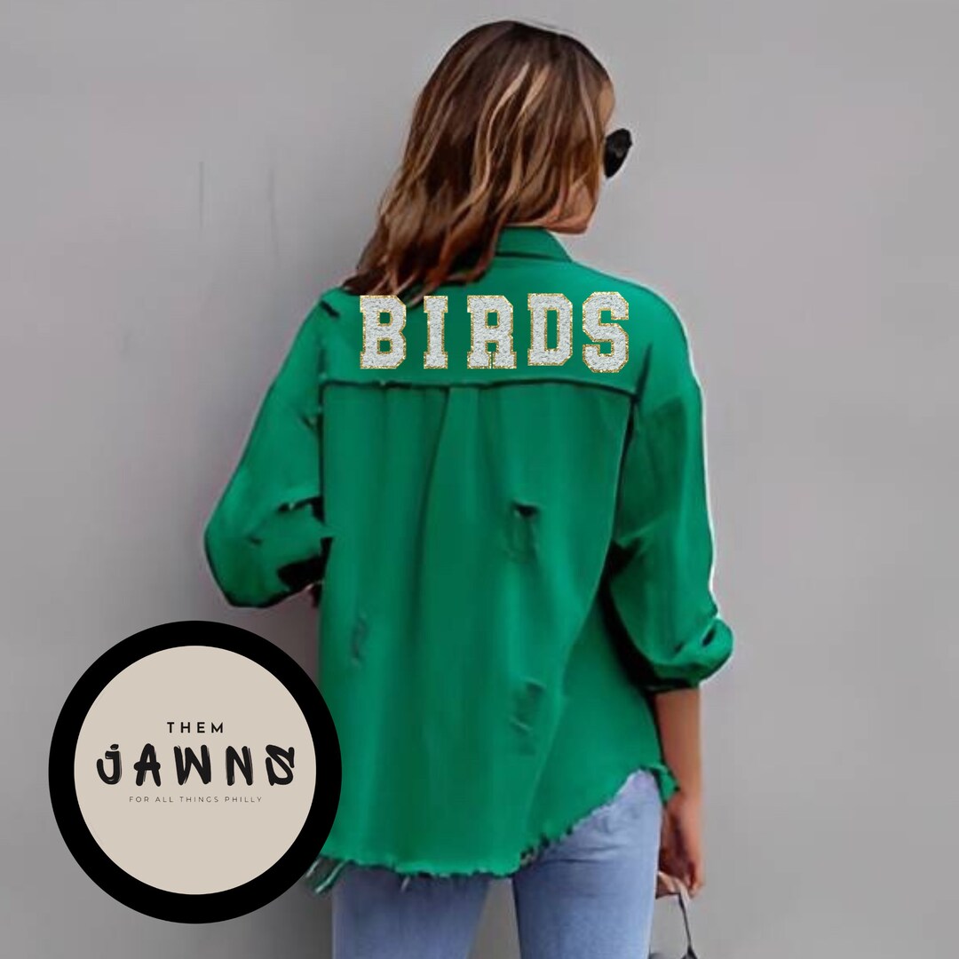 Philadelphia BIRDS Football Green Chenille Letter Patch Denim Shirt ...