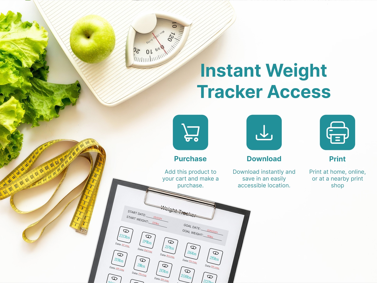 Weight Loss Tracker Printable Weight Loss Chart, 30 Day Weight Tracker ...