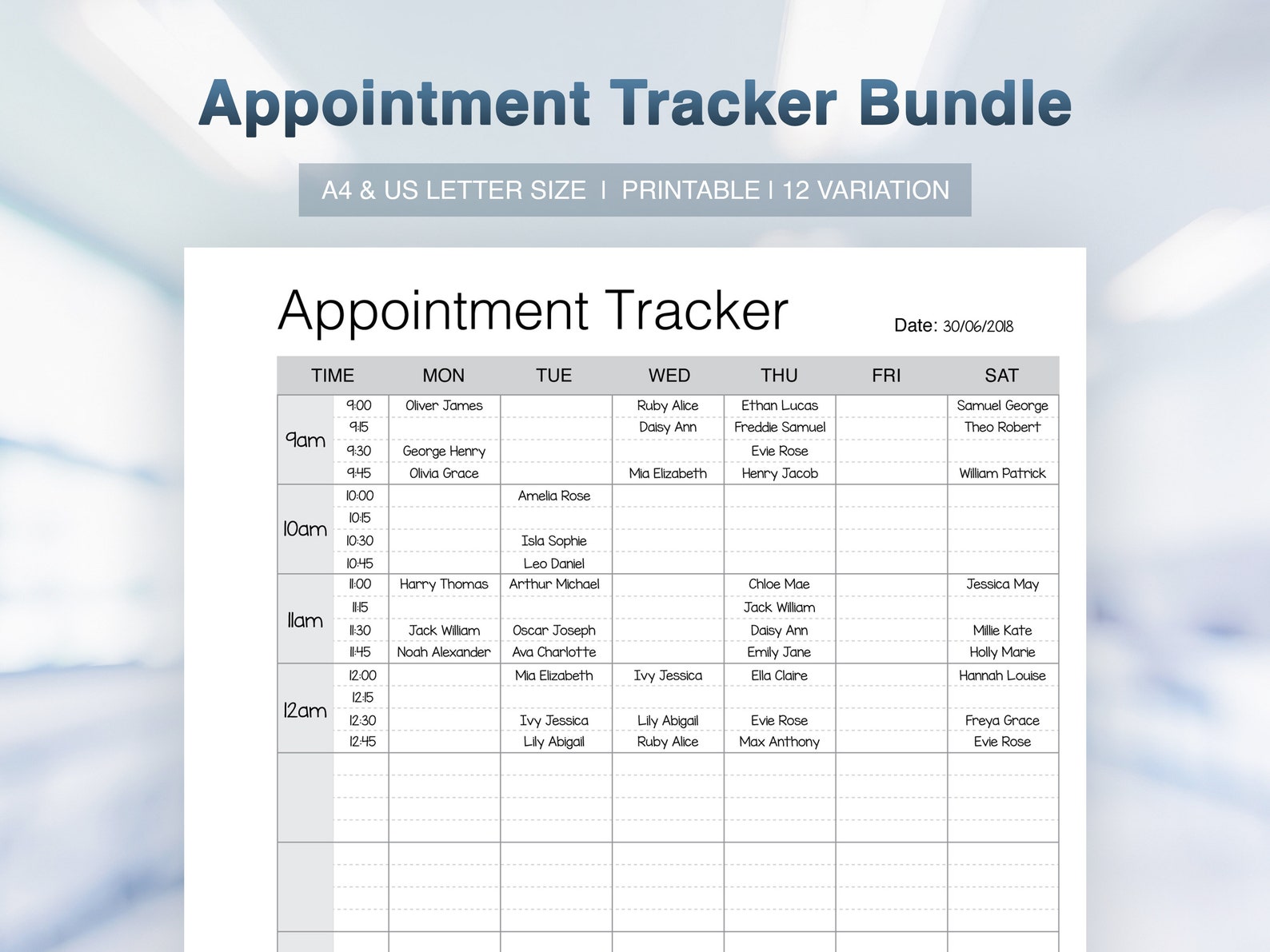 Appointment Tracker Printable, Appointment Reminder Template Client ...