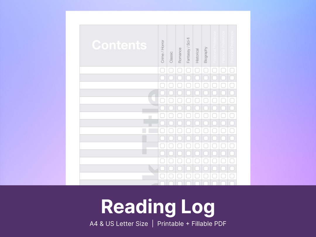 Reading Log Book Printable Tracker for Reading Journal Book Review Log ...