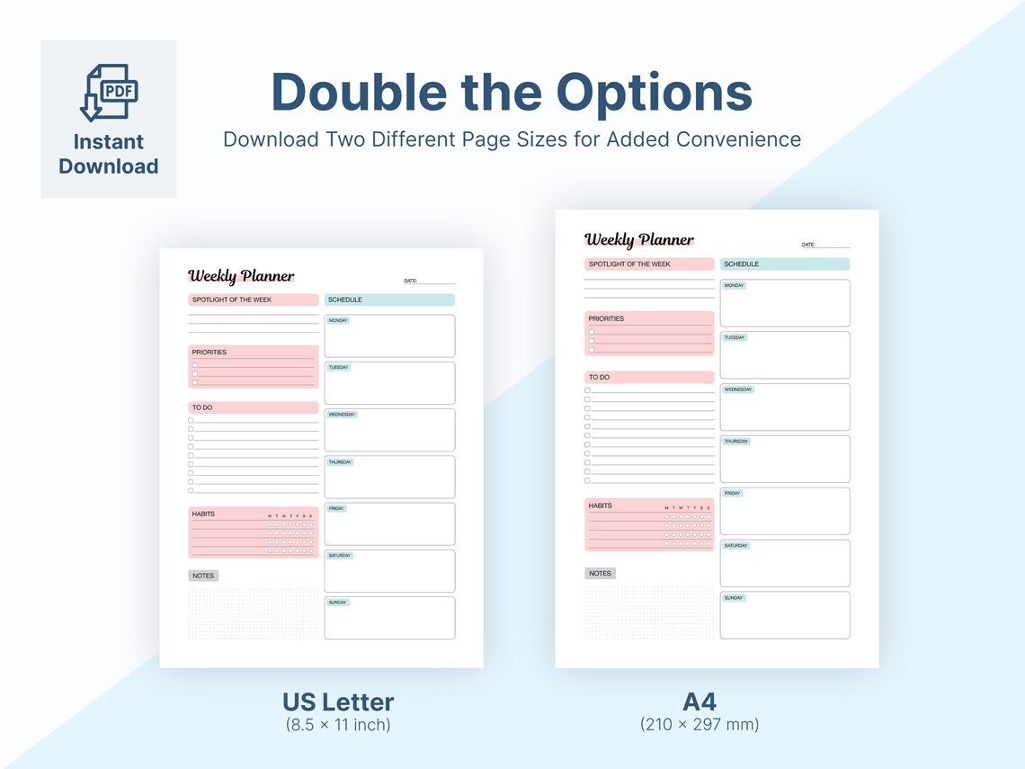 Weekly Planner Printable, Weekly Schedule, to Do List Weekly Organizer ...