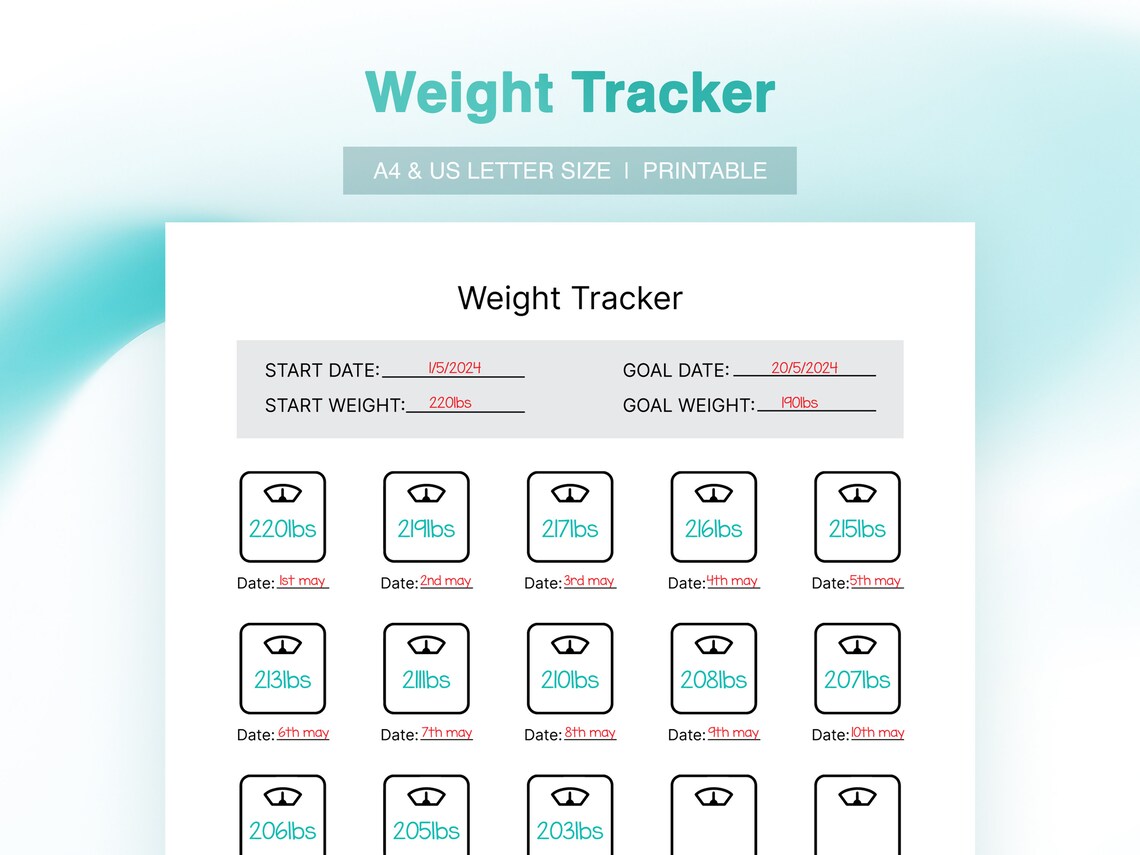 Weight Tracker Printable Weight Loss Planner, Weight Loss Tracker ...