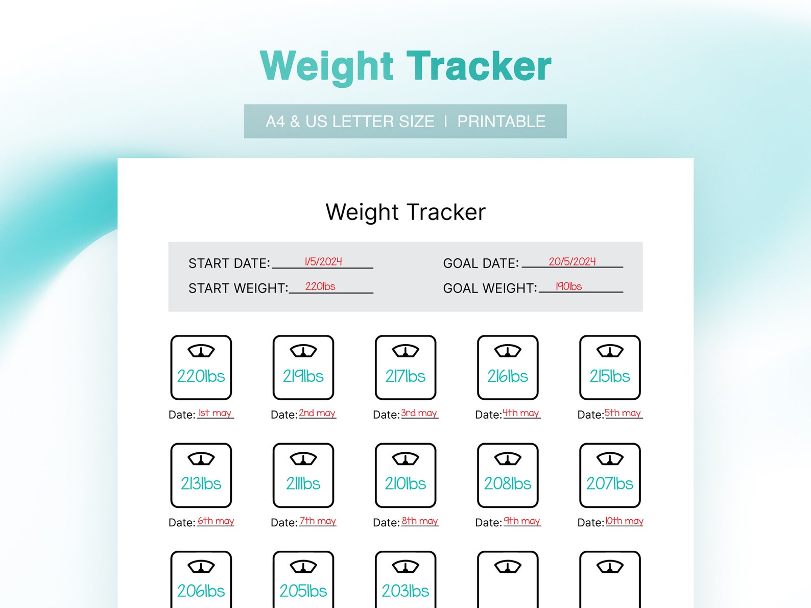 Weight Tracker Printable Weight Loss Planner, Weight Loss Tracker ...