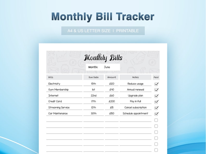 Monthly Bill Tracker Printable, Monthly Bill Log Editable Bill Planner ...