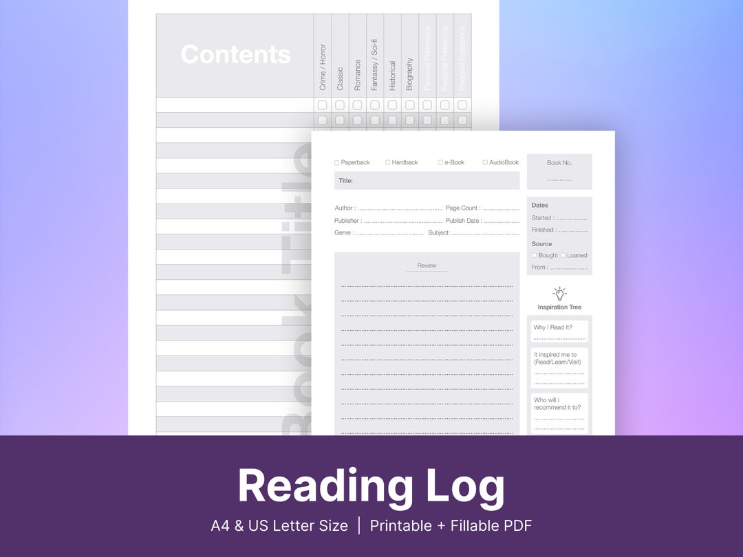 Digital Reading Log Printable Reading Journal Book Review Tracker ...