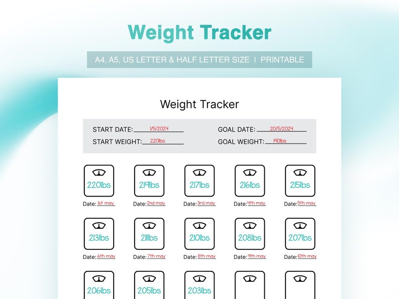Weight Loss Tracker Printable Weight Loss Chart, 30 Day Weight Tracker ...