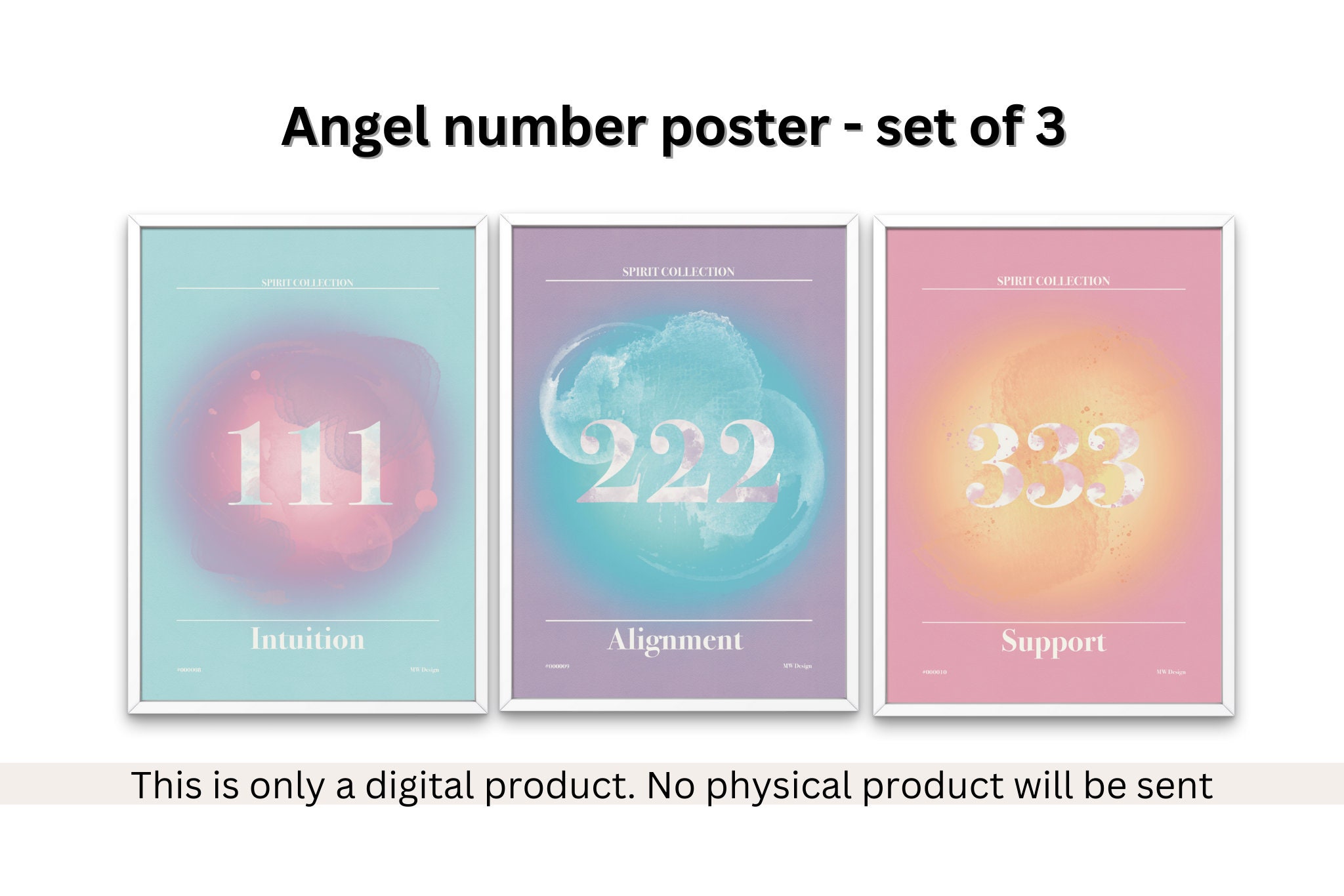 Angel Number, Set of 3 Poster, Watercolor Art, Spiritual Art, Printable ...