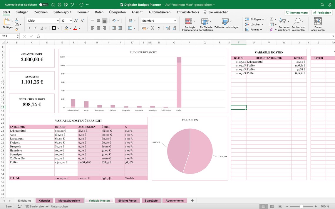Monthly Budget Spreadsheet Template for Excel, Budget Planner, Budget ...
