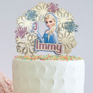 Personalised Glitter Frozen Themed Birthday Cake Topper Elsa and ...