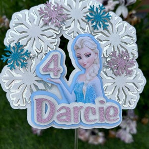 Personalised Glitter Frozen Themed Birthday Cake Topper Elsa and ...