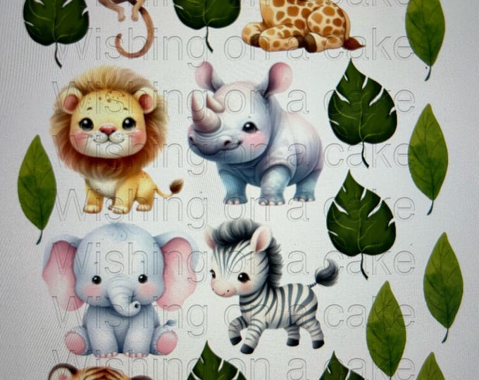 Baby Safari Animals Edible Icing Sheet Cake Wraps & Cupcake Toppers ...