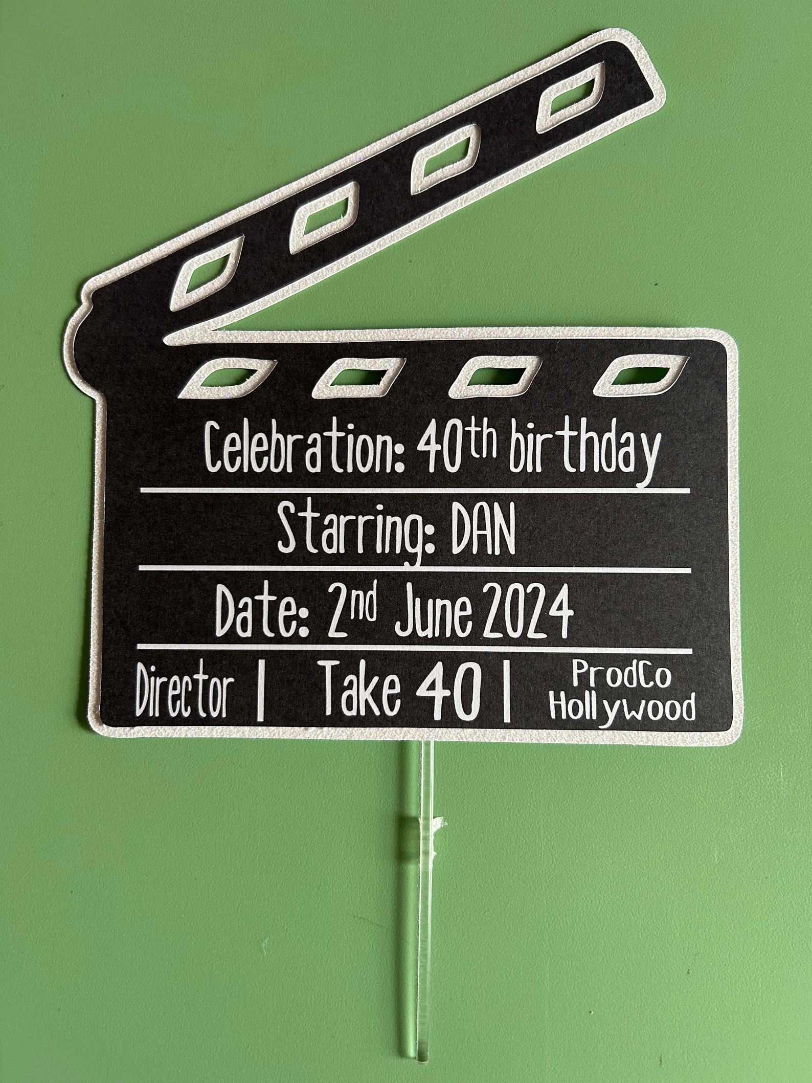 Personalised Clapperboard Birthday Cake Topper Glitter - Etsy UK