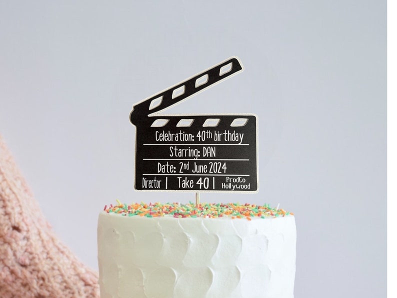 Personalised Clapperboard Birthday Cake Topper Glitter - Etsy UK