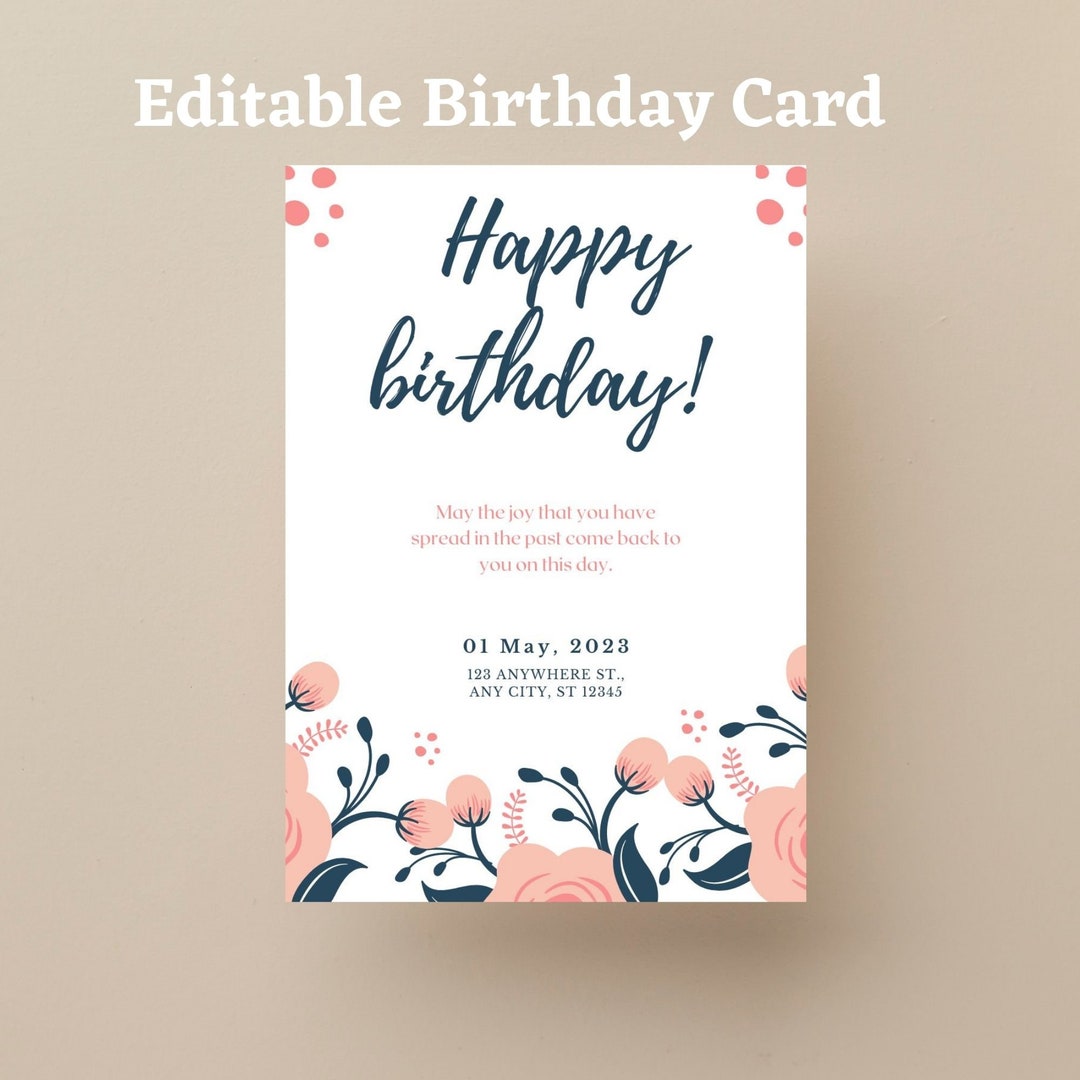 Happy Birthday Editable Card Birthday Greeting Cards - Etsy