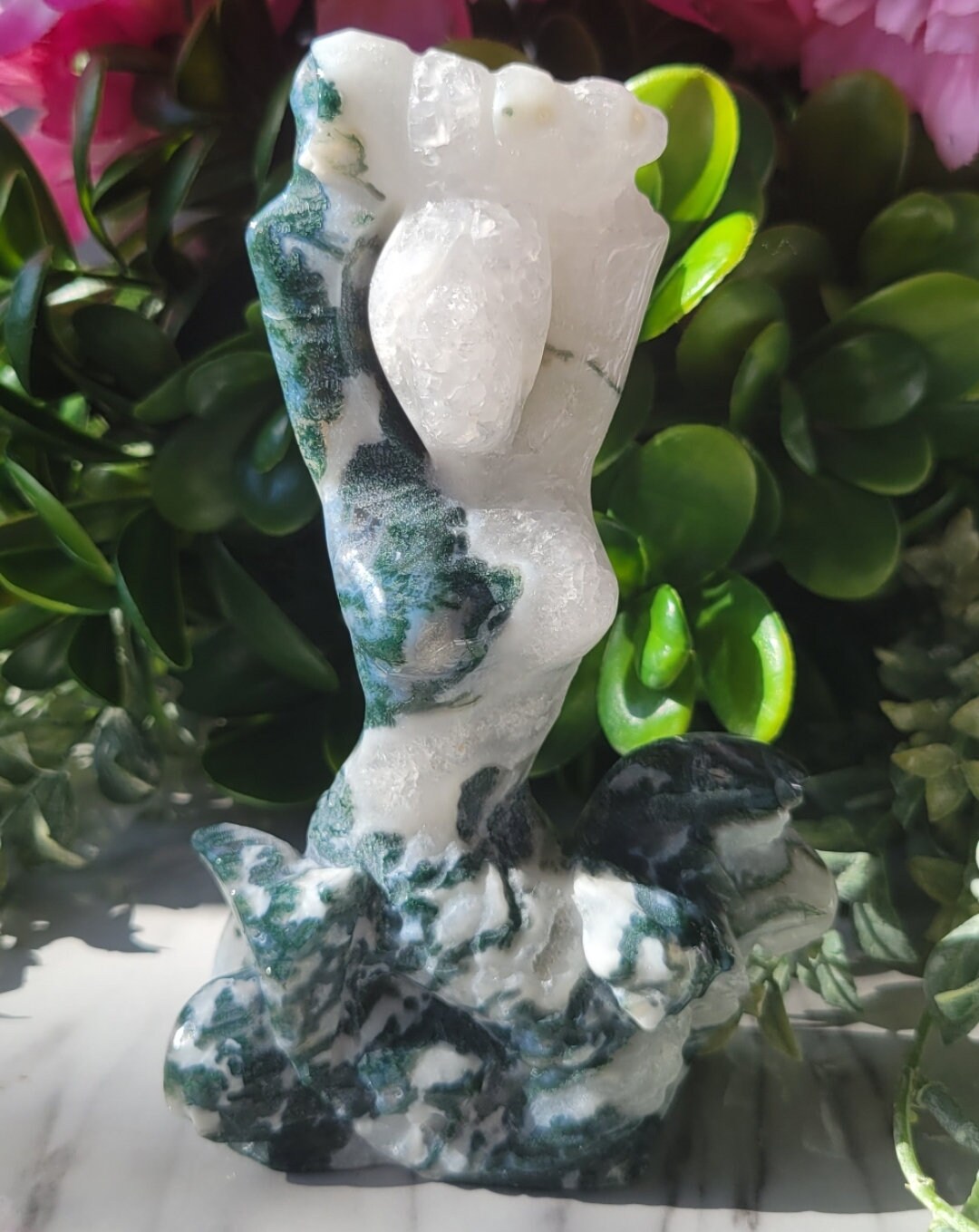 Carved Moss Agate Mermaid - Etsy