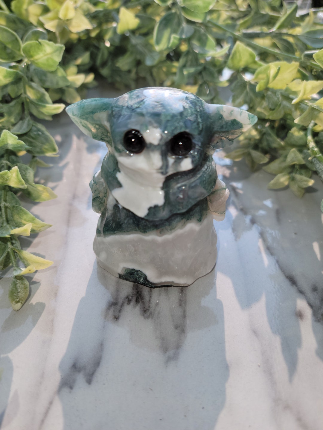 Carved Moss Agate Figurine With Clear Quartz - Etsy