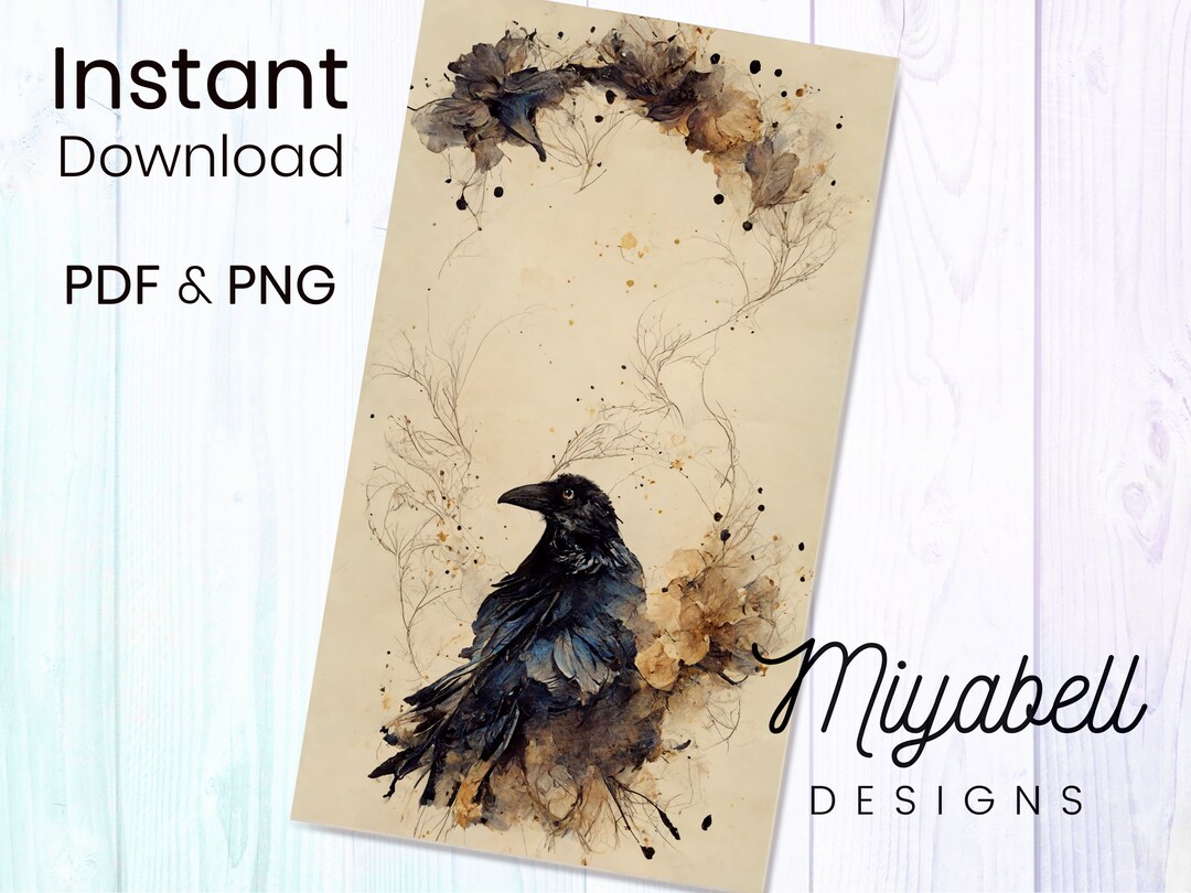 Watercolor Raven Art: Printable Crow Tag (PNG, PDF) - Etsy
