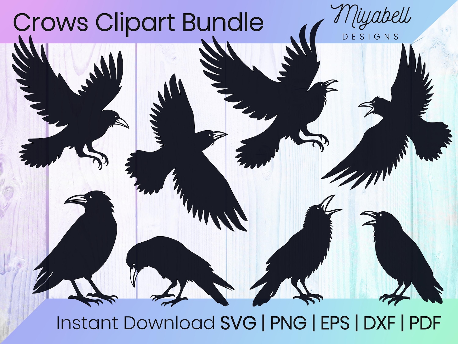 Crows Clipart Bundle, Raven Silhouettes Format Svg, Png, Eps, Dxf, Pdf ...