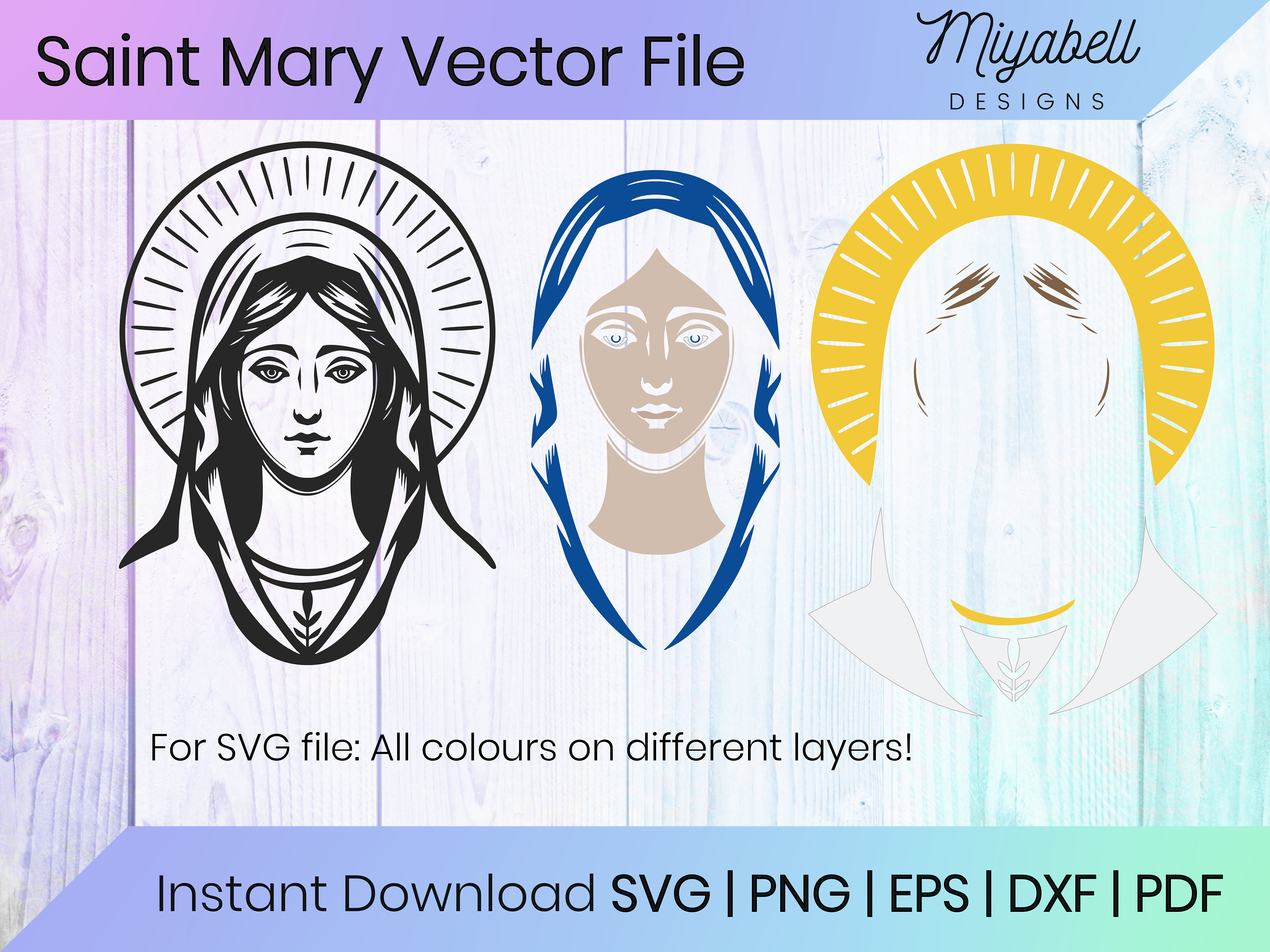 Saint Mary Clipart, Virgin Mary With Halo, Format Svg, Png, Eps, Dxf ...