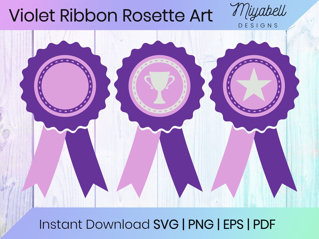 Purple Rosette Ribbon Award, Violet Award, Reward Badge, Svg, Png, Eps ...