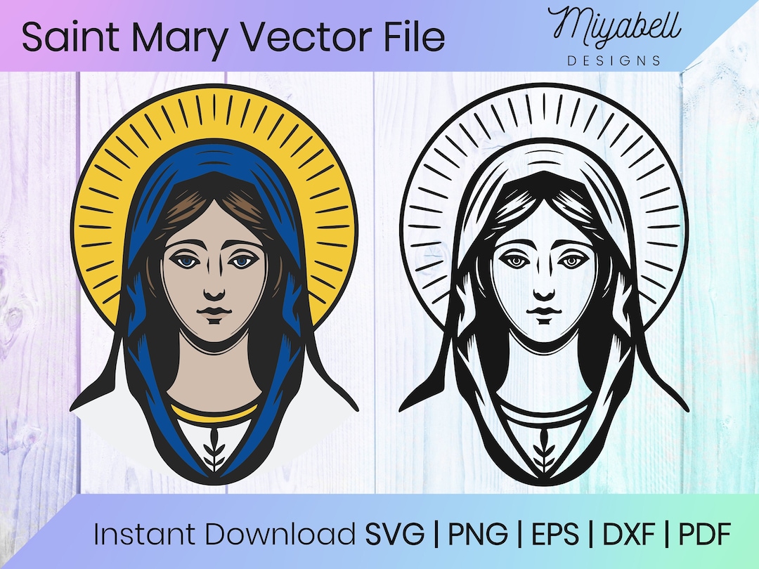 Saint Mary Clipart, Virgin Mary With Halo, Format Svg, Png, Eps, Dxf ...