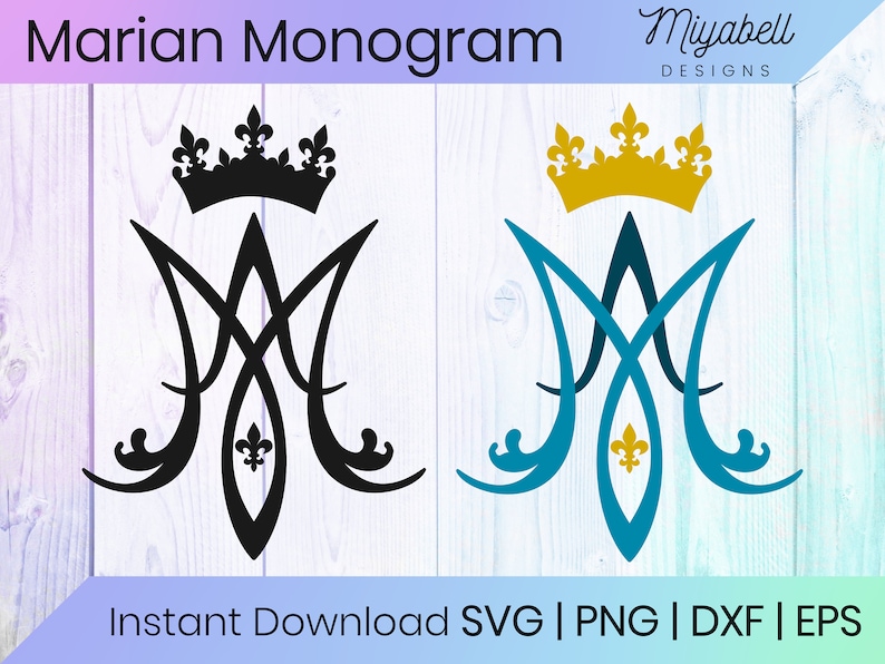 Marian Monogram SVG, PNG: Saint Mary, Christian Clipart (digital File ...