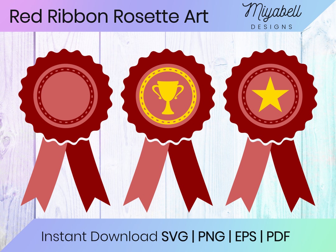Red Rosette Ribbon Award, Prize, Red and Gold Reward Badge, Svg, Png ...