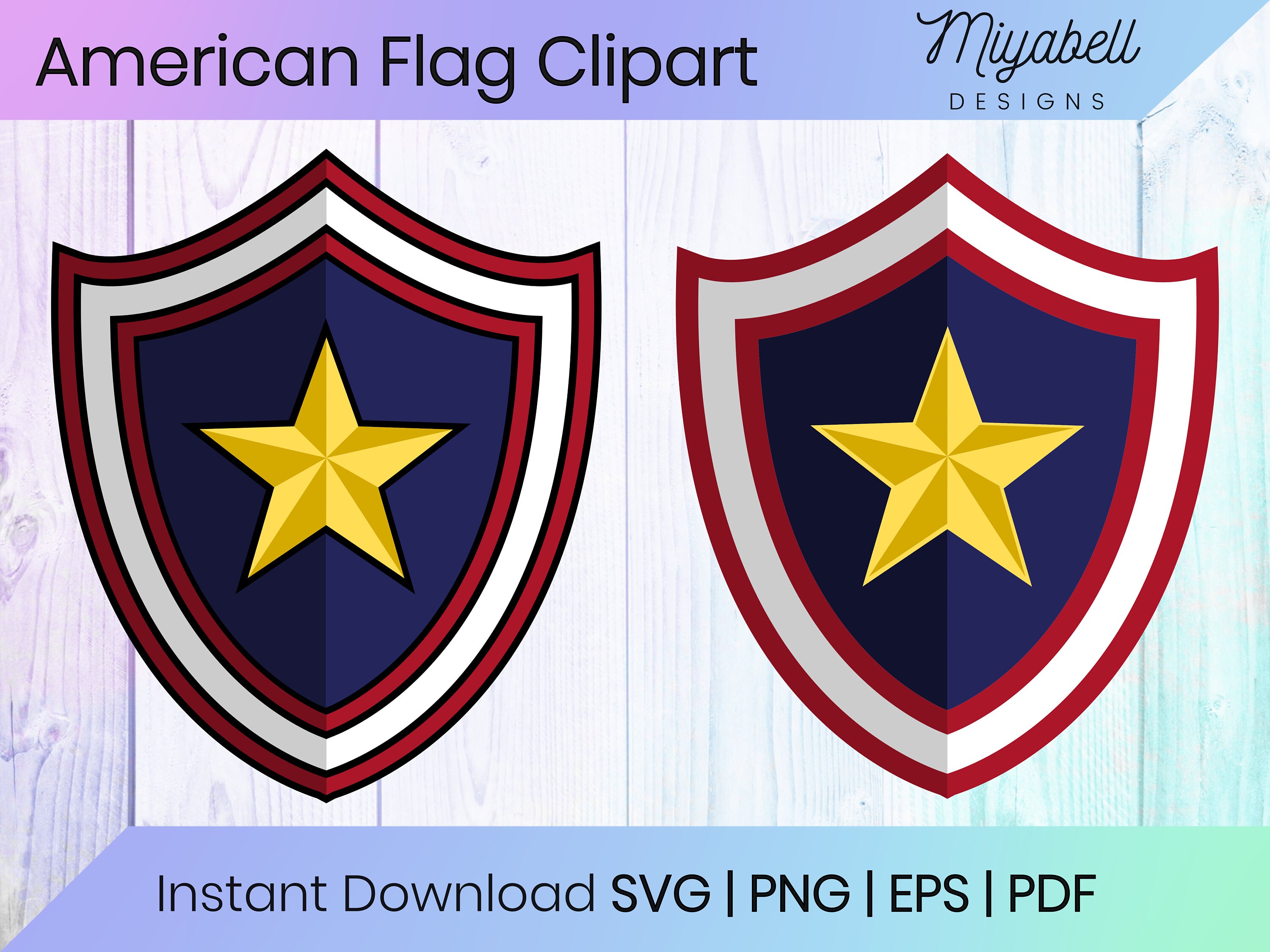 Detailed American Flag Shield Clipart Badge With Gold Star - Etsy