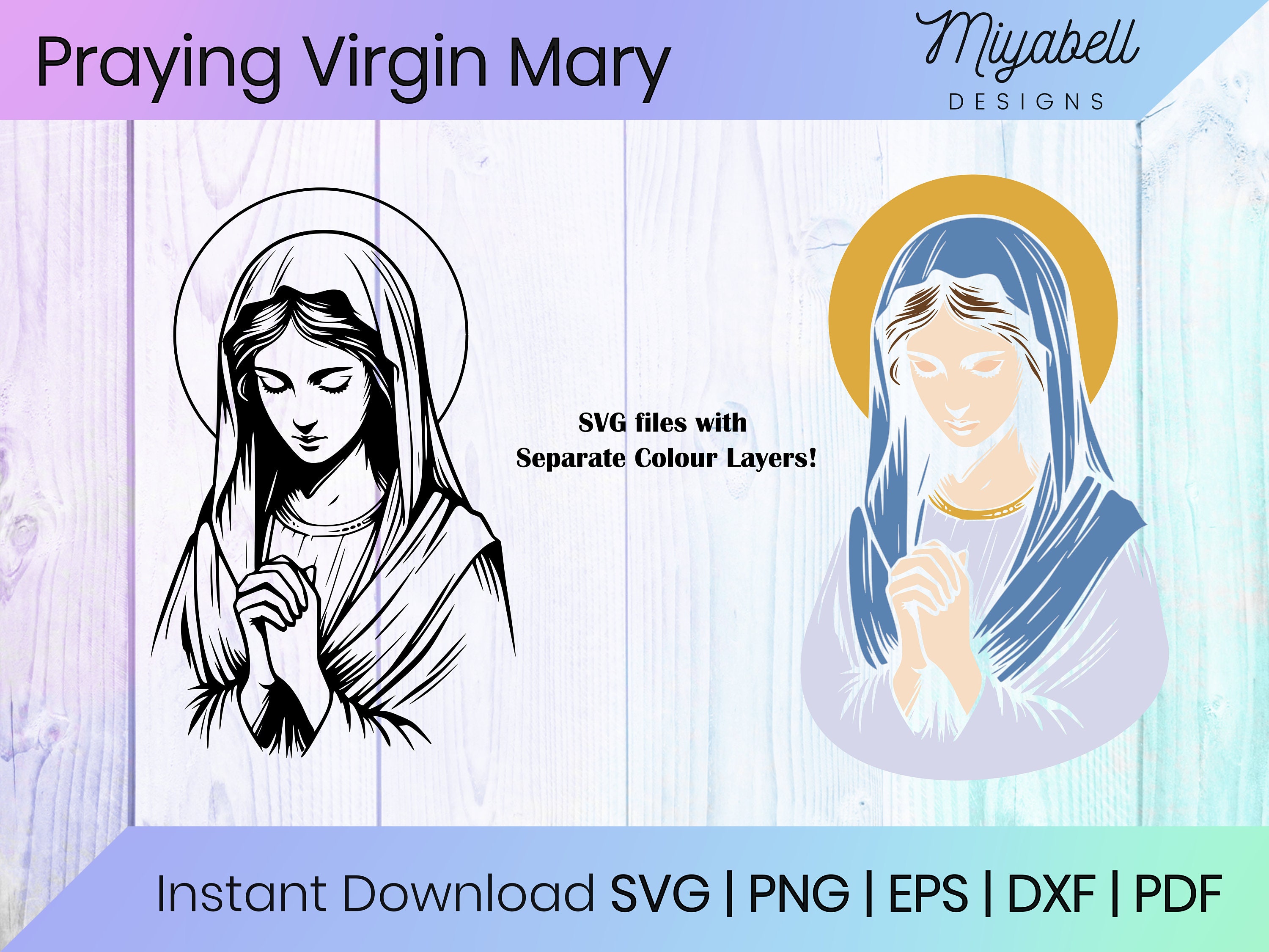 Praying Virgin Mary Graphic Design, Format Svg, Png, Eps, Dxf, Pdf ...
