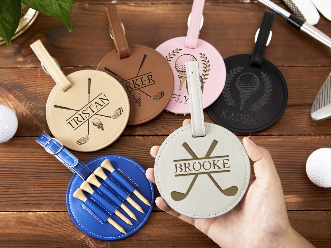 Personalized Engraved Golf Bag Tag With Tees Holderleather - Etsy