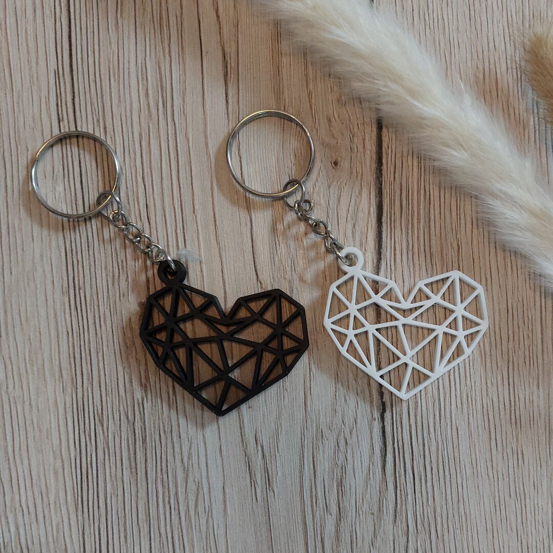 Heart Keyring/bag Charm, 3D Printed, Unique Gift, Black, White , Pla ...
