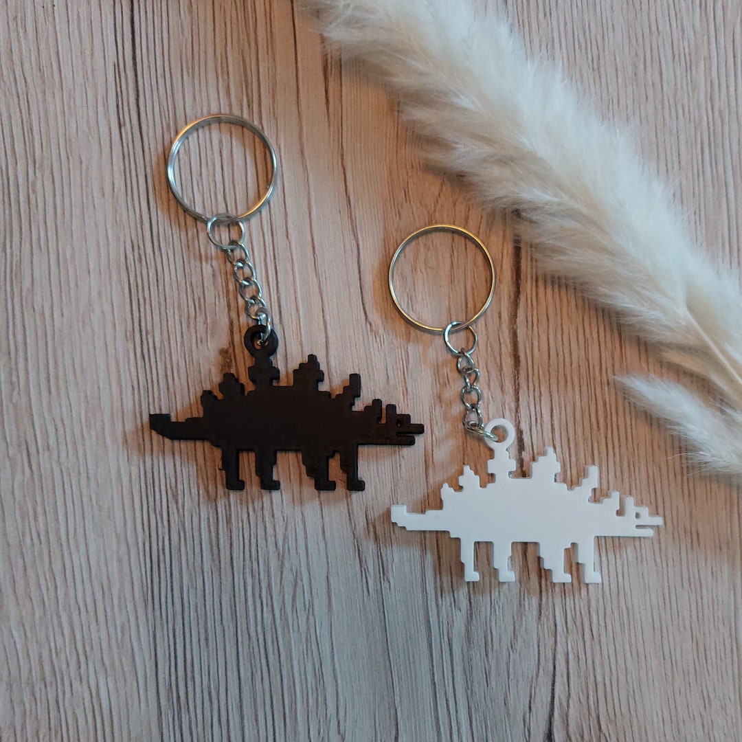 Pixel Stegosaurus/dino Keychain/bag Charm 3D Printed Unique Gift Black ...