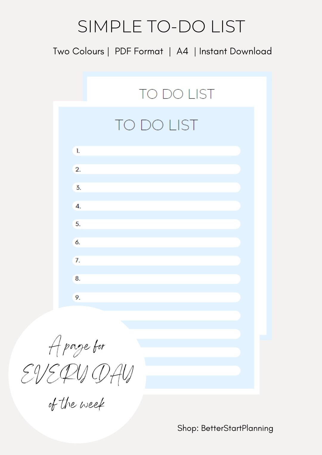 Simple & Modern To-do List | PDF Format | A4 Size - Etsy