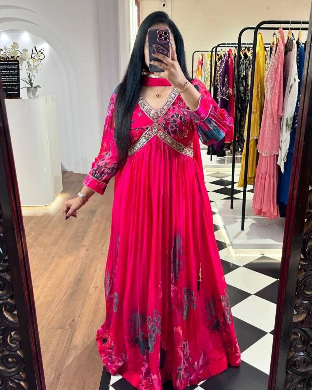 Atrractive Maharani Pink Color Floral Designer Full Flared Alia Cut ...