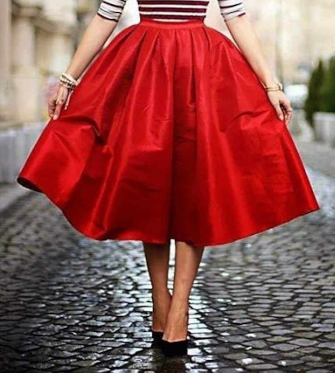 Christmas Red Taffeta Skirt Skater Skirt High Waisted Skater Bridesmaid Skirt. Christmas Party ...