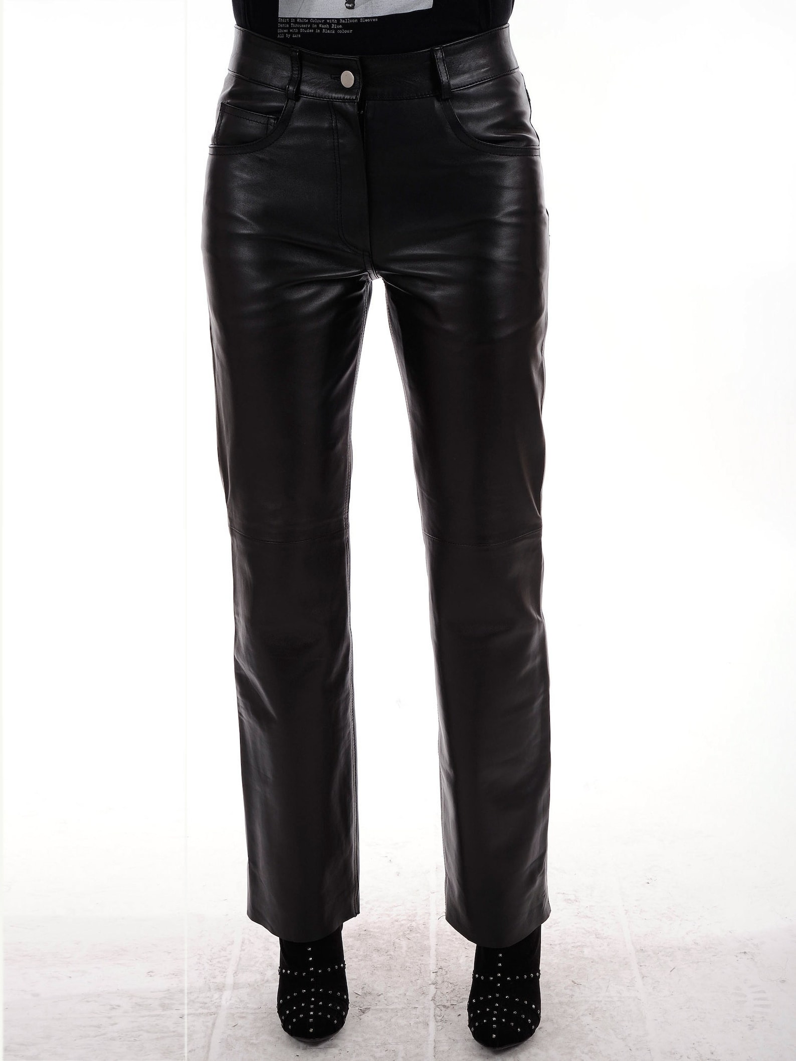 Classic Black Genuine Leather Pants for Woman Vintage Handmade Valentines Day Gift for Her Black ...