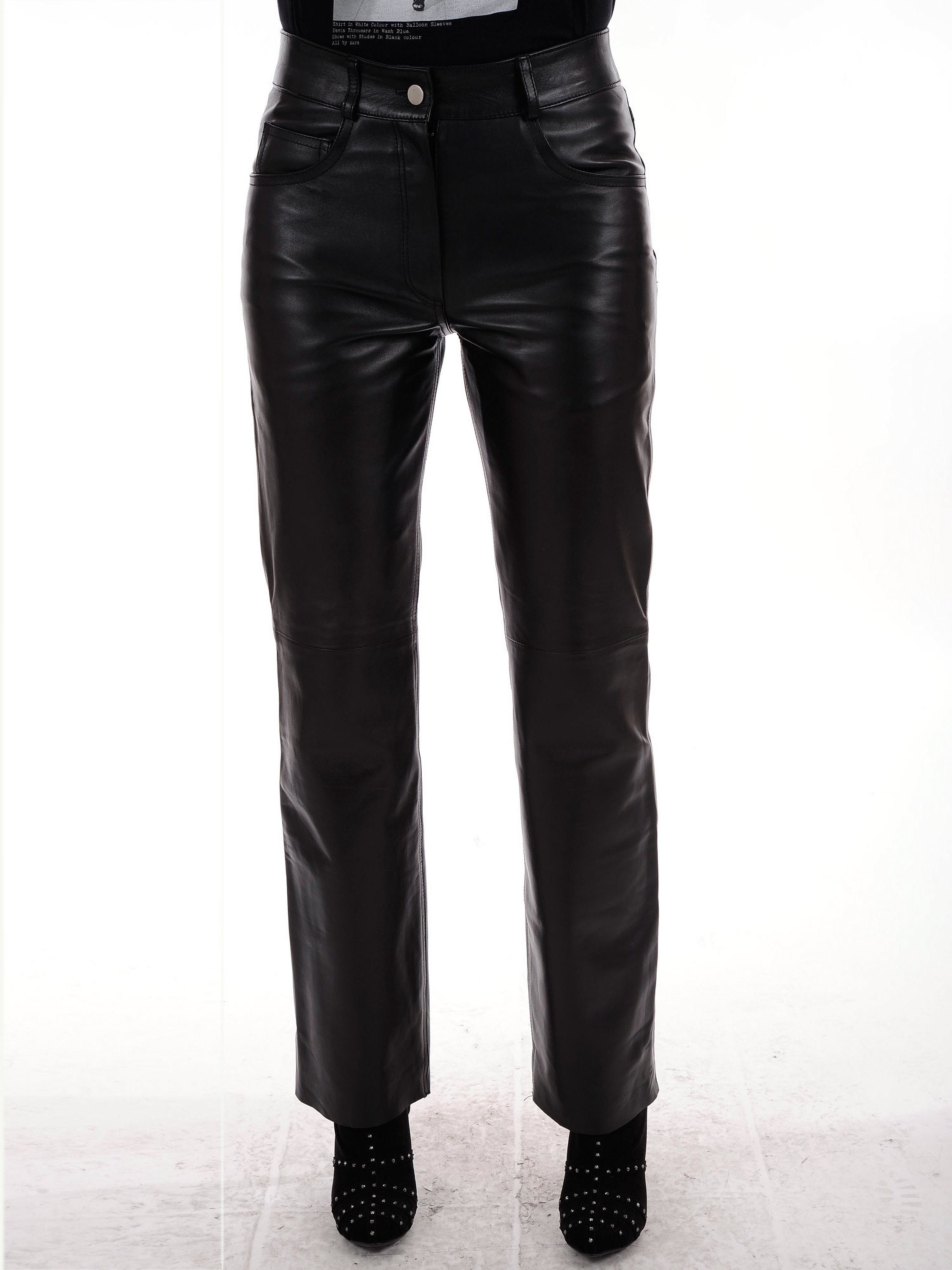 Classic Black Genuine Leather Pants for Woman Vintage Handmade ...