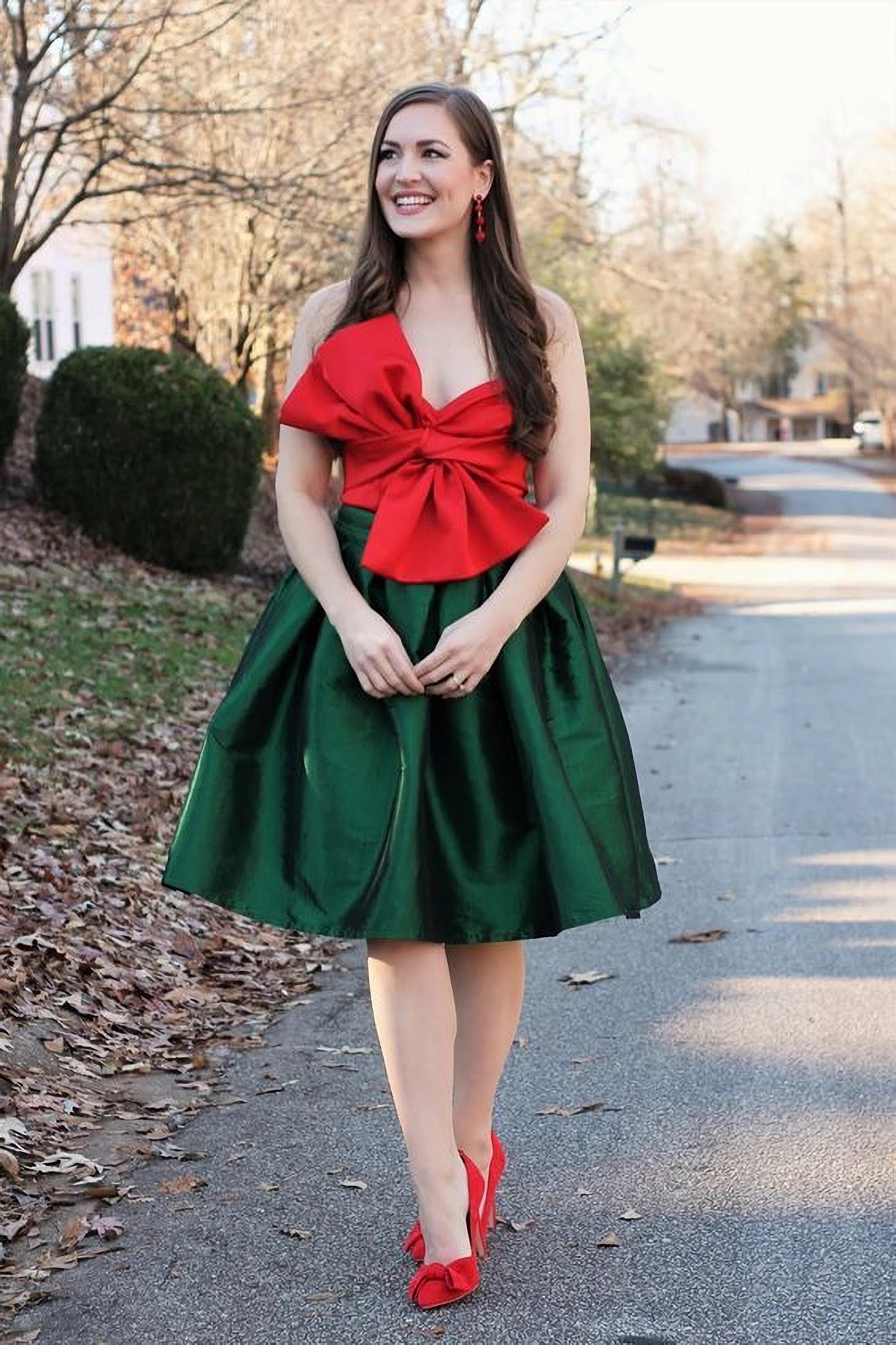 Emerald Green Taffeta Skirt Christmas Party Skater Skirt High Waisted ...