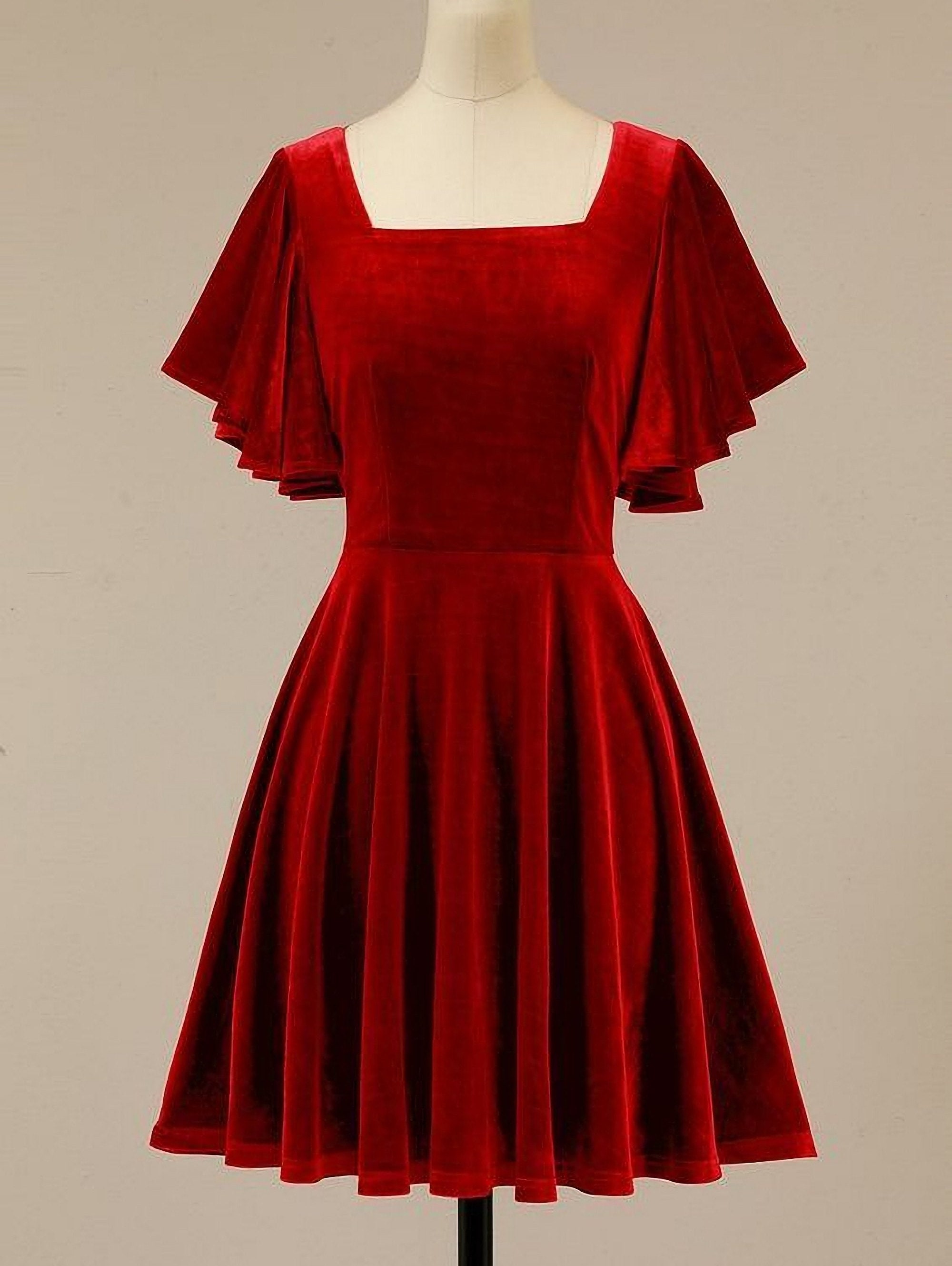 Elegant Red Velvet Dress Women, Red Green Velvet Dress Midi Dress ...