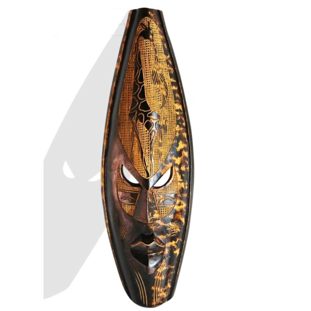 African Mask West African Wall Art Hand Carved Neem Wood Spotted Tall ...