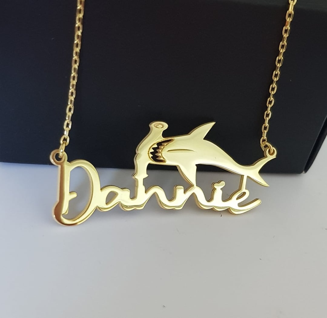 Hammerhead Shark Necklace, Gold Plated Personal Shark Necklace, Silver ...