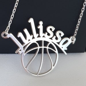 Custom Basketball Name Necklace, Silver Basketball Necklace, Basketball ...
