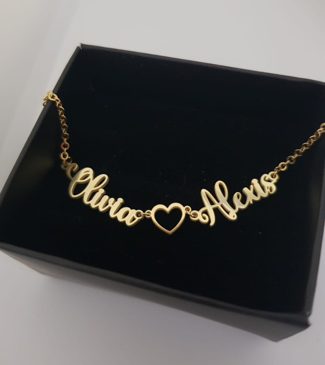 Two Name Bracelet With Heart,gold Name Bracelet,custom Name Bracet,gift ...