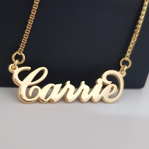 Gold Script Name Necklace, Carrie Style Name Necklace , Silver Handmade ...