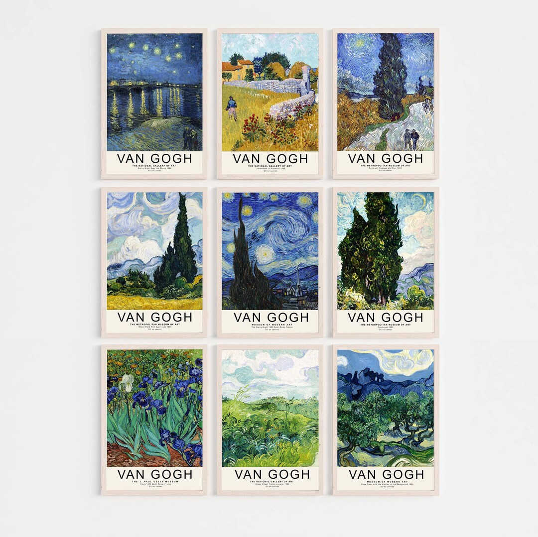 Van Gogh Poster Set 9 Piece Wall Art Van Gogh Museum Print Set of 9 ...
