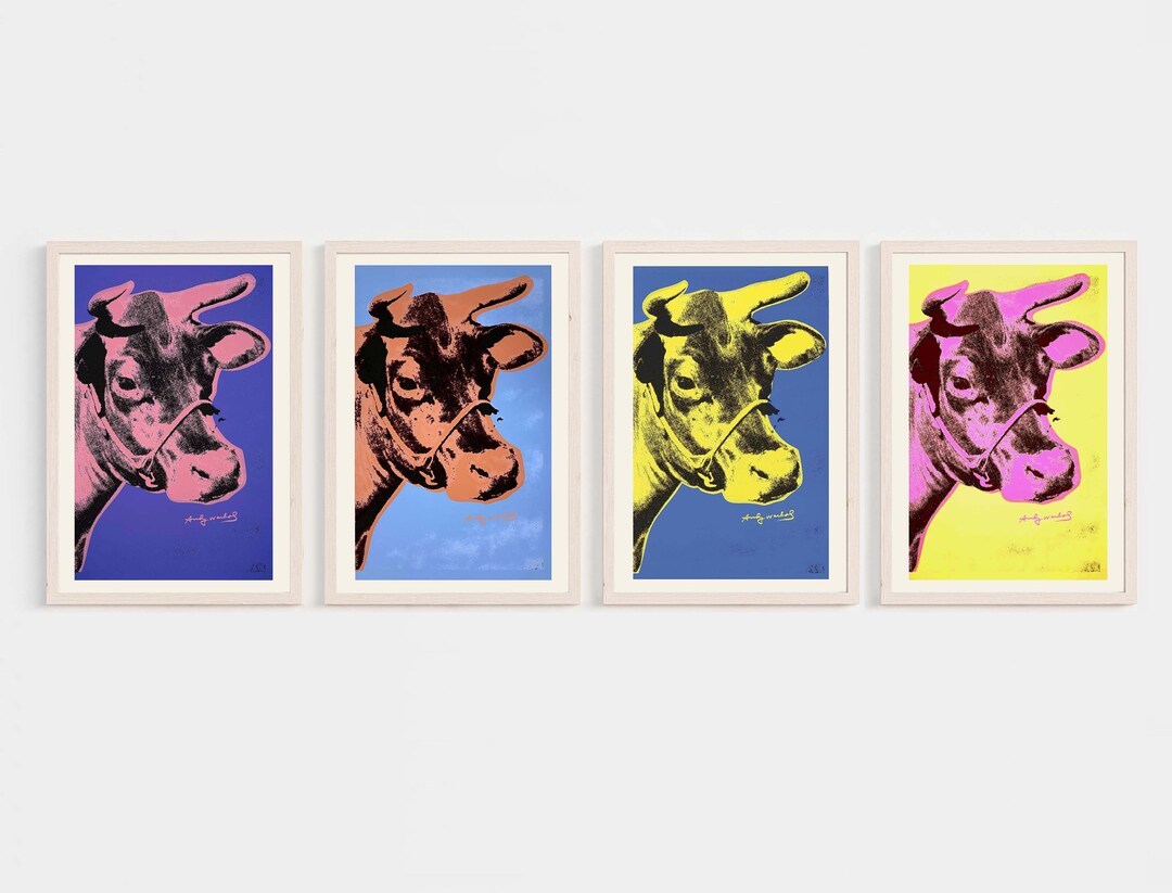 Colorful Poster Cow Set of 4 Prints, Pop Art Poster, Vintage Bundle of ...